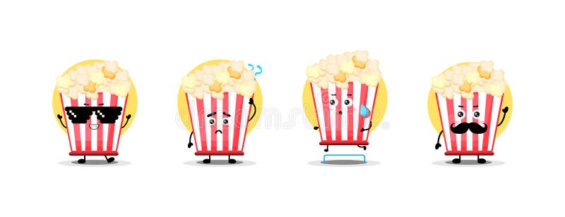 Cute Popcorn Character Collection Stock Vector - Illustration of happy ...