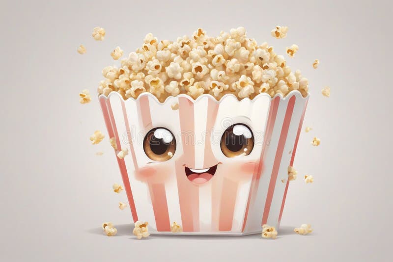 Cute Popcorn Character on a Gray Background Stock Illustration ...
