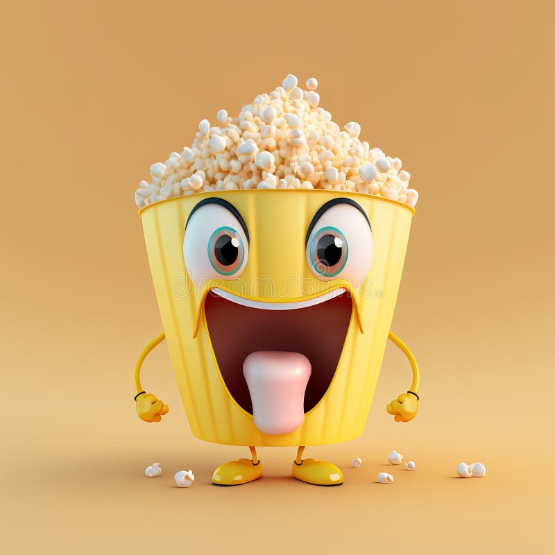 Cute Popcorn Character Isolated on Empty Background. Happy Mascot ...