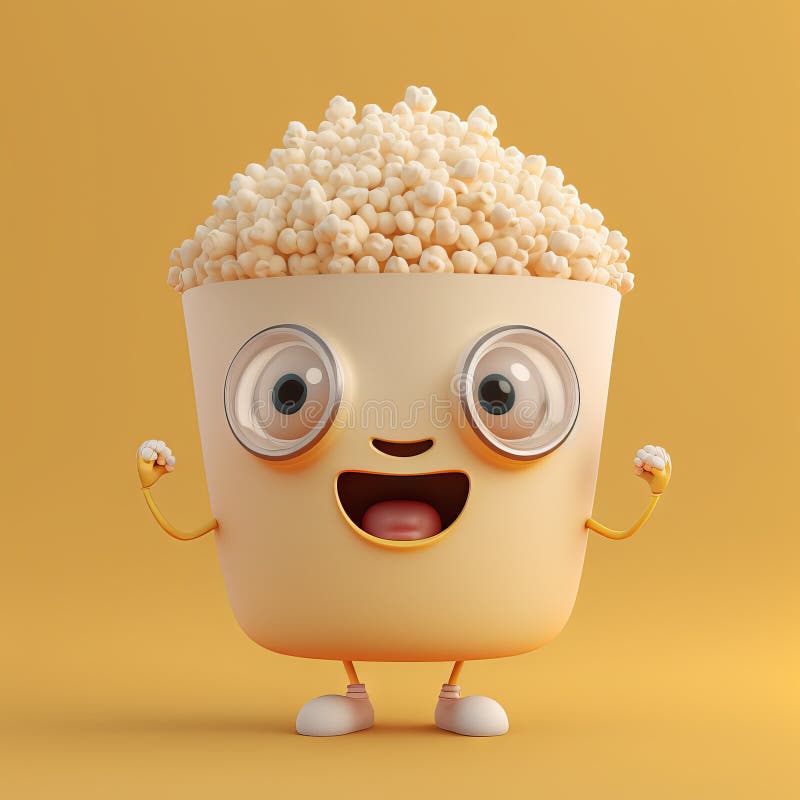 Cute Popcorn Character Isolated on Empty Background. Happy Mascot ...