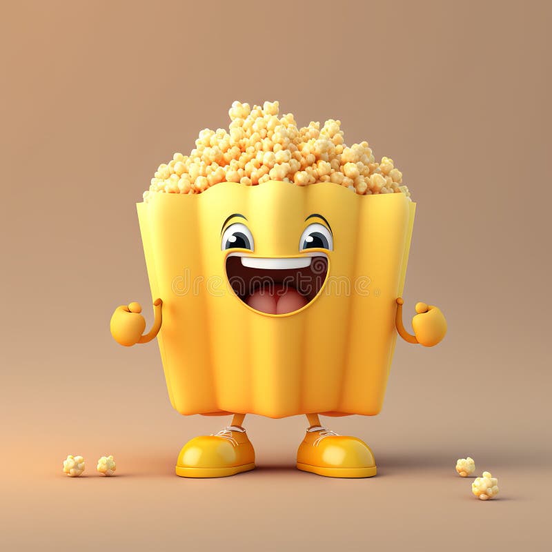 Cute Popcorn Character Isolated on Empty Background. Happy Mascot ...