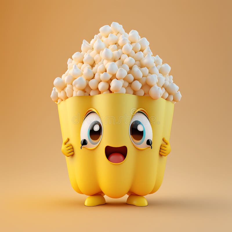 Cute Popcorn Character Isolated on Empty Background. Happy Mascot ...