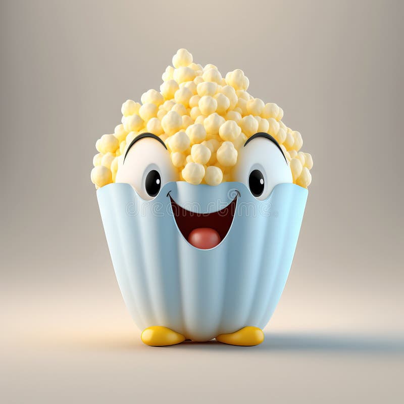 Cute Popcorn Character Isolated on Empty Background. Happy Mascot ...