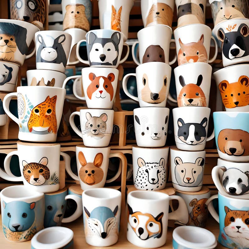 Cute Animal Design Mugs - Ai Generated Image Stock Illustration ...