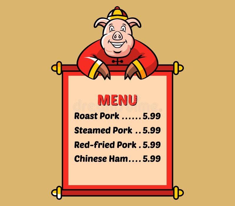 Cute Pork Hold Food Menu Scroll Stock Vector - Illustration of ...