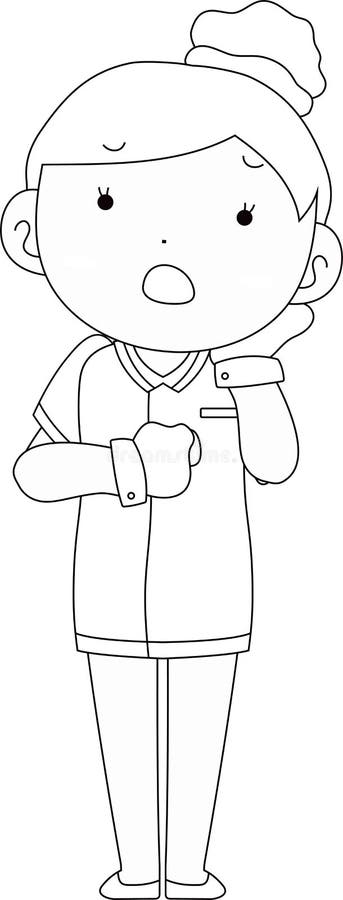 Cute Pose of Cute Female Esthetician Outline Stock Vector ...