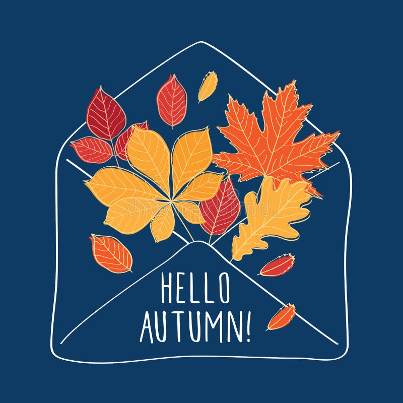 Cute Postcard with Hand Drawn Autumn Leaves. Stock Vector ...