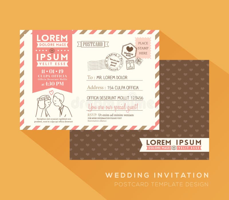 Cute Postcard Wedding Card Design Template Stock Vector - Illustration ...