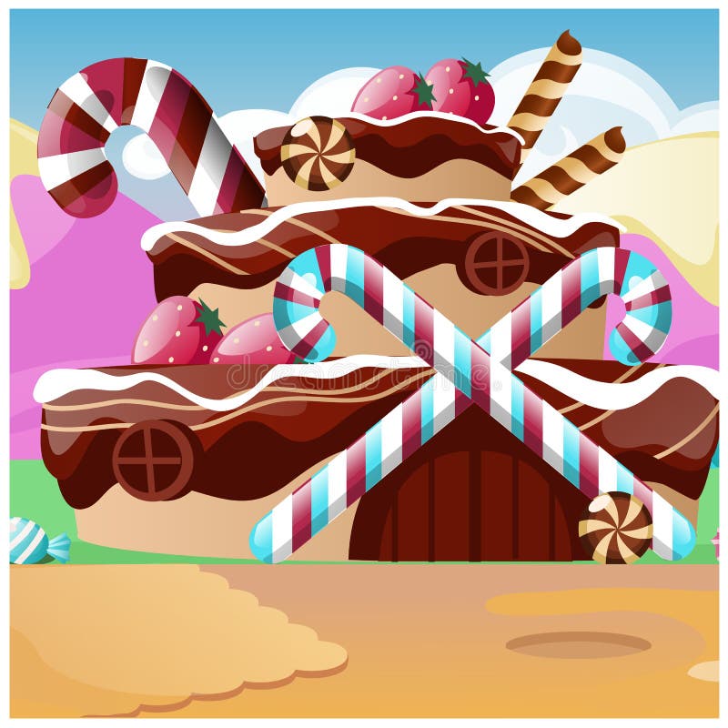 Cute Poster with a Cake in the Shape of a House. Vector Cartoon Close ...