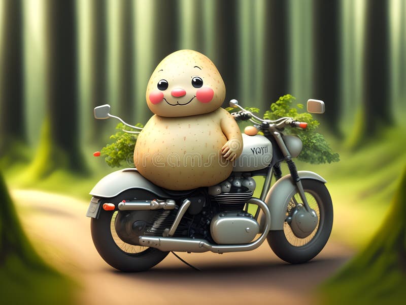 Cute Potato on Motorcycle, Generative AI Illustration Stock ...
