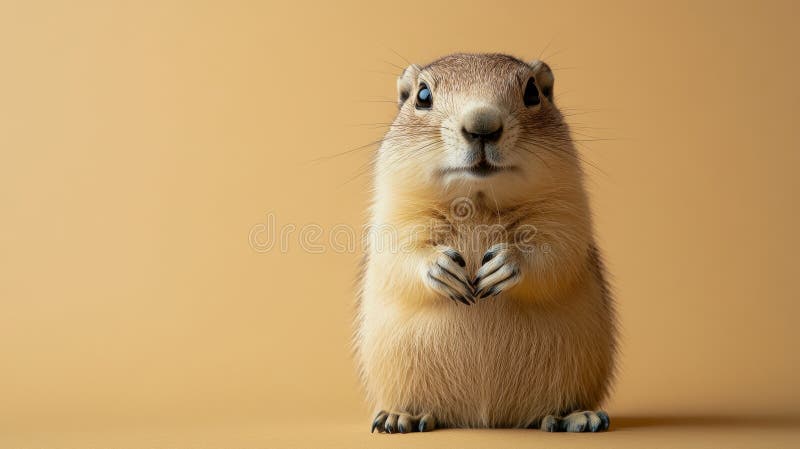 Cute Prairie Dog Portrait, Groundhog Posing on a Tan Background with ...