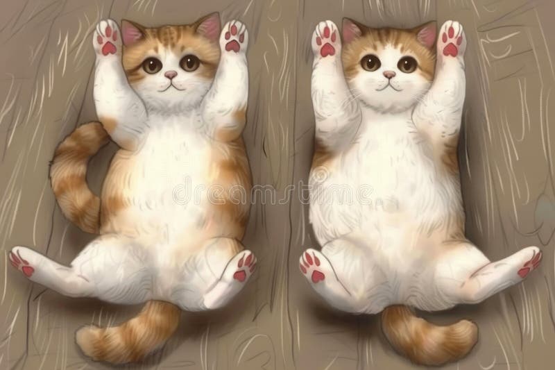 Cute Pretty Cartoon Cats and Relaxing on the Floor Stock Image - Image ...