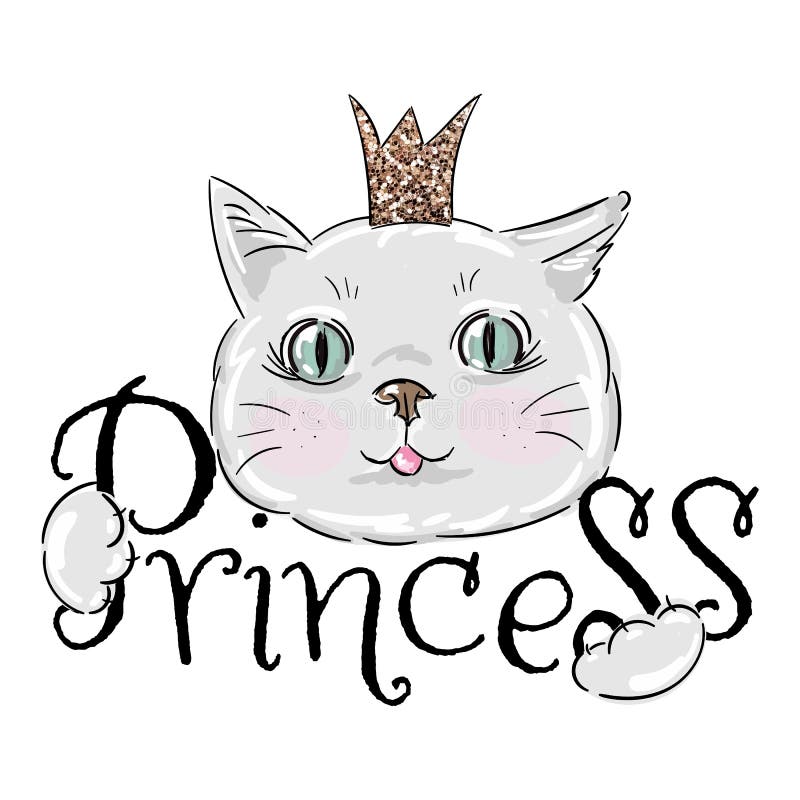 Cute Princess Cat with a Glitter Crown. Stock Vector - Illustration of ...