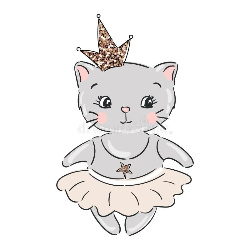 Cute Princess Cat with a Glitter Crown. Stock Vector - Illustration of ...