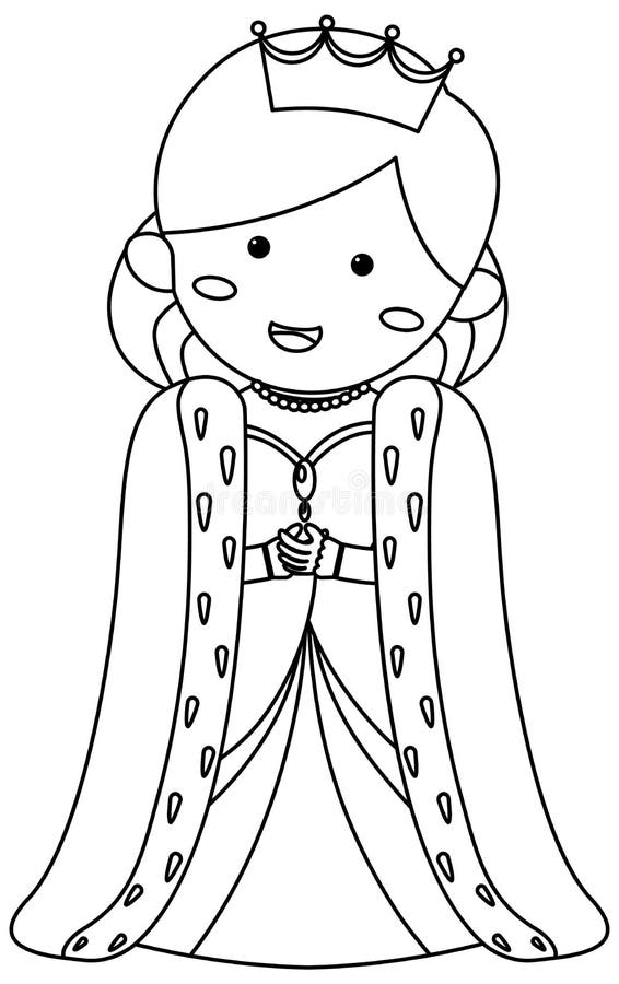 Cute Princess Doodle Outline for Colouring Stock Vector - Illustration ...