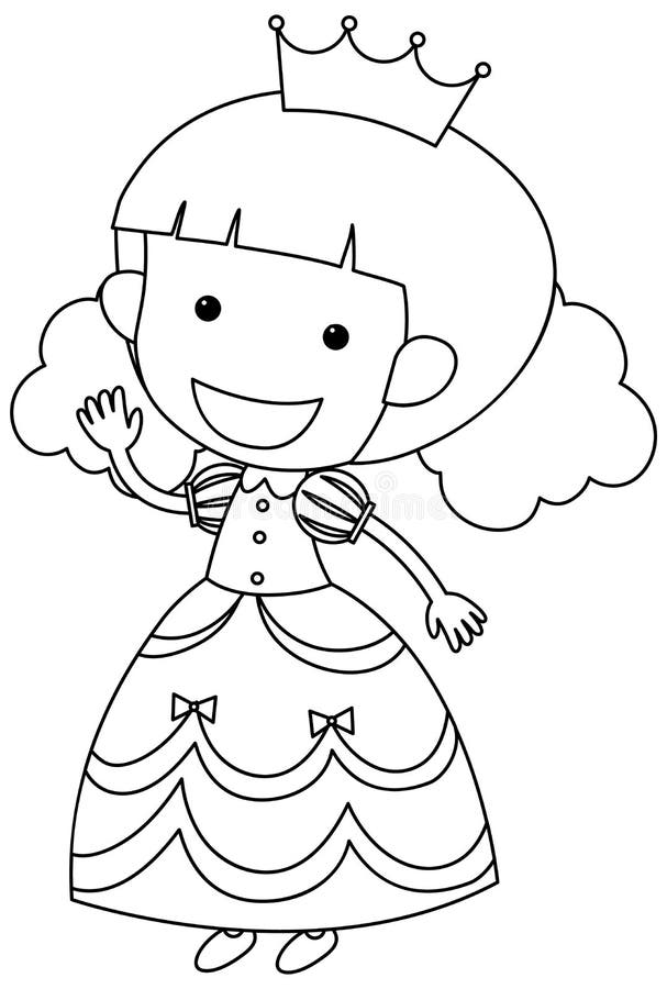 Cute Princess Doodle Outline for Colouring Stock Vector - Illustration ...