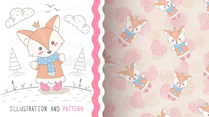Cute Princess Fox - Seamless Pattern Stock Vector - Illustration of ...