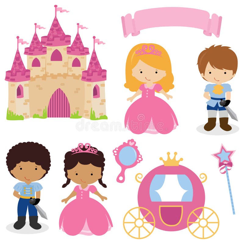 Cartoon Beautiful Princess Icons Set Stock Vector - Illustration of ...