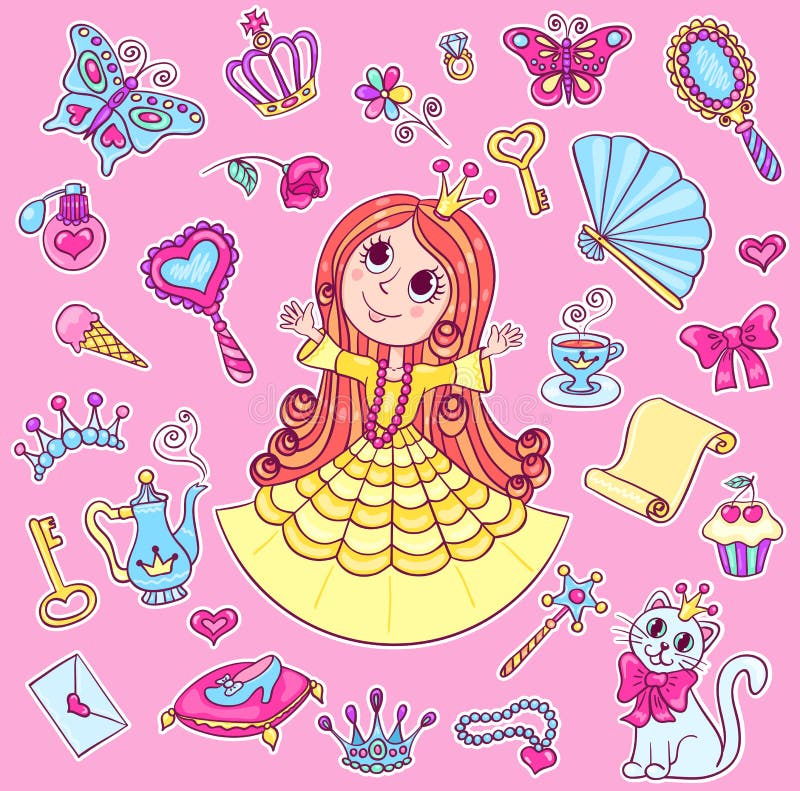 Cute princess sticker set stock vector. Illustration of costume - 50532111