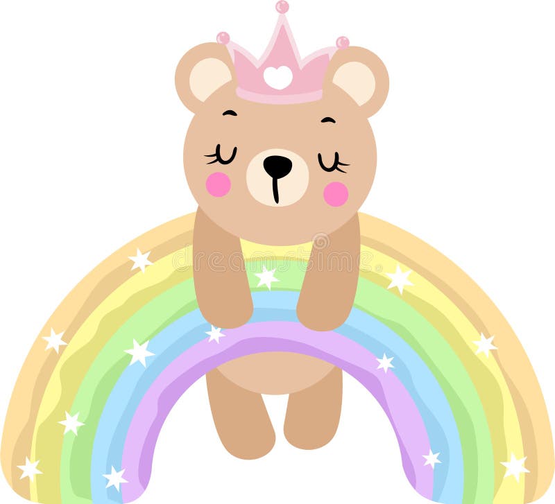 Cute Princess Teddy Bear Hanging on Magic Rainbow Stock Vector ...