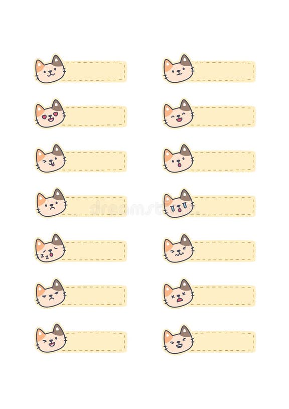 A Cute Printable Cat Sticker Label Set Stock Illustration ...