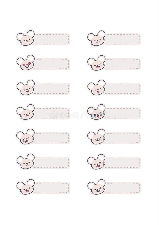 A Cute Printable Mouse Label Sticker Set Stock Illustration ...