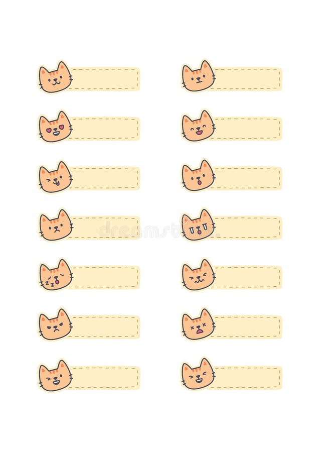 A Cute Printable Orange Cat Sticker Label Set Stock Illustration ...