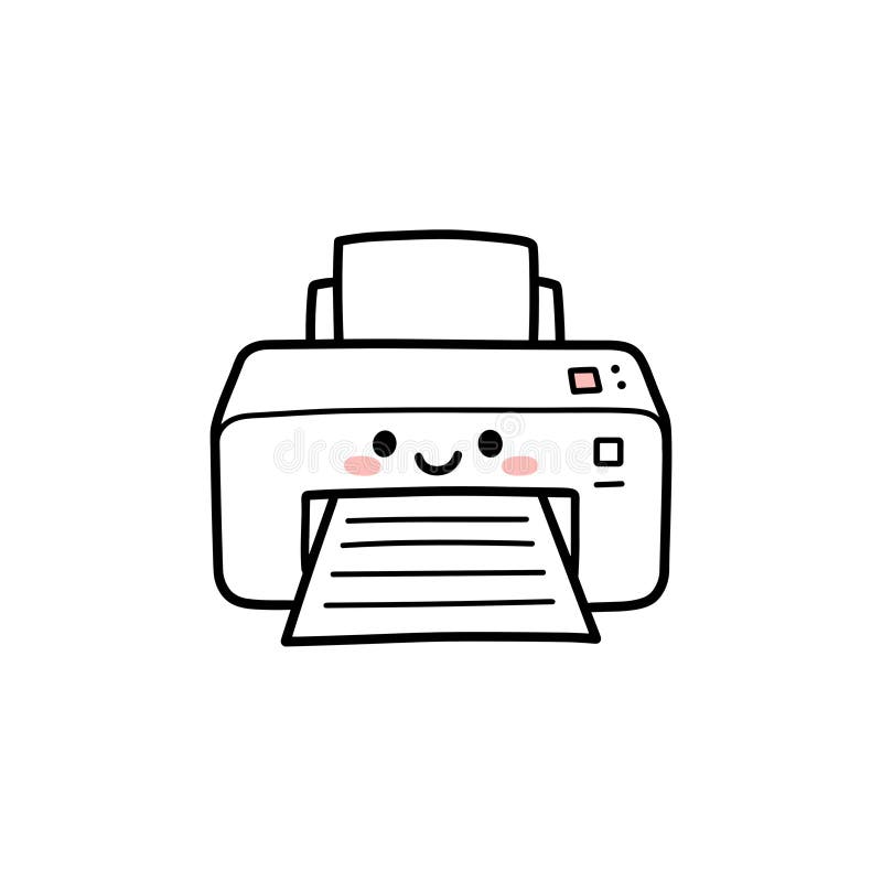 Cute Printer Printing Smiling Papers in a Cartoon Style Stock ...