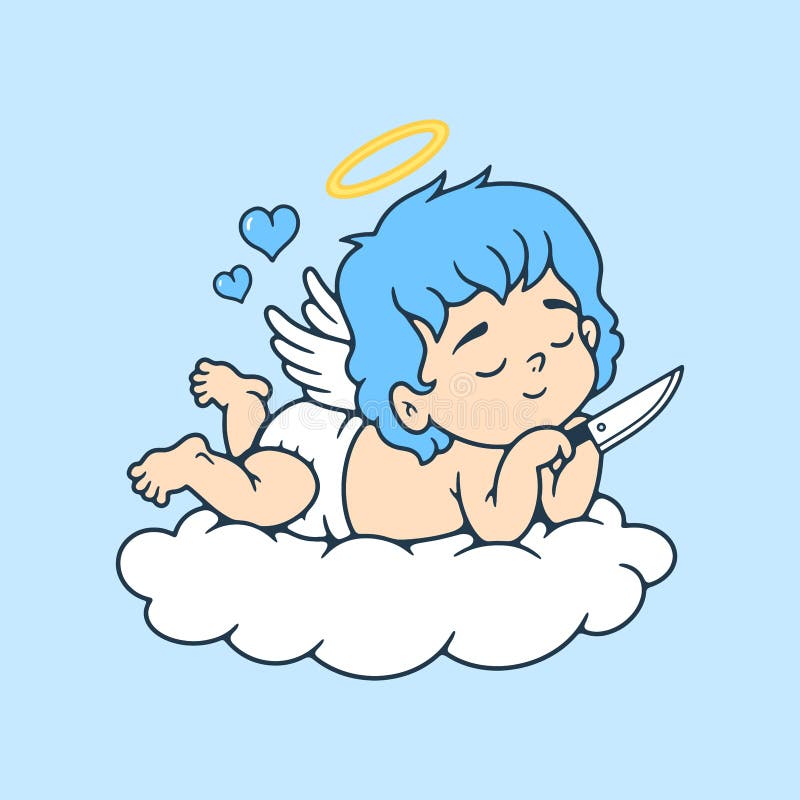 CUPID with a KNIFE LIES on a CLOUD COLOR Stock Vector - Illustration of ...