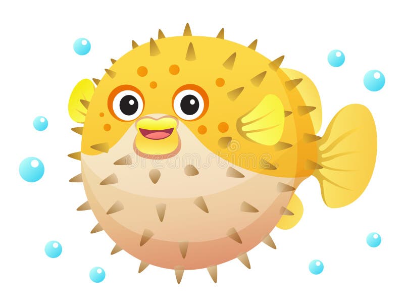 Cute Puffer Fish Cartoon Illustration Stock Vector - Illustration of ...