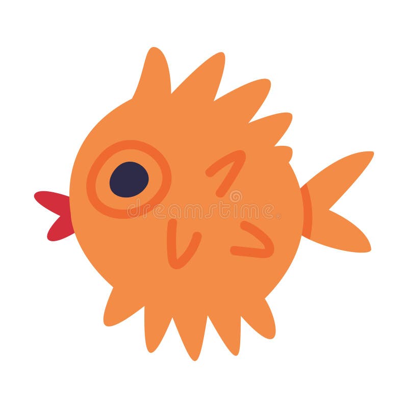 Cute Puffer Fish. Side View of Small Tropical Fish Cartoon Vector ...