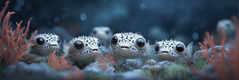 Cute Pufferfish Group Underwater Stock Illustration - Illustration of ...