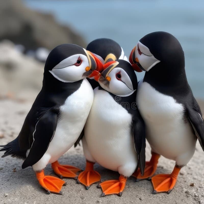 Cute Puffin Family in the Wild Stock Image - Image of natural, adorable ...
