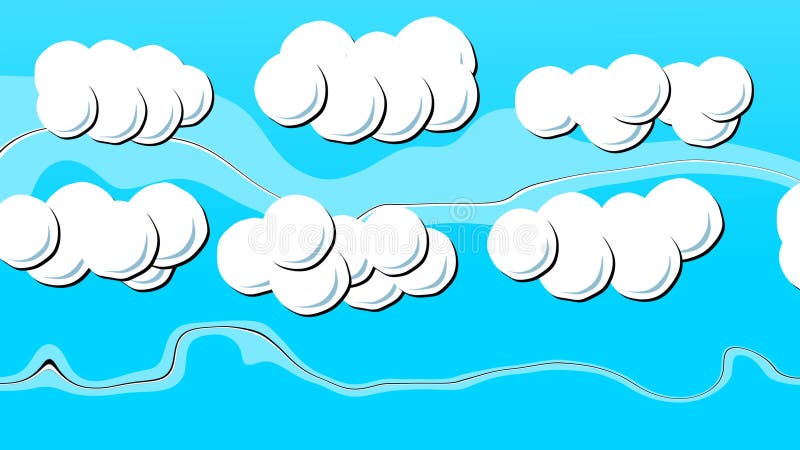Cute and Puffy Cartoon Clouds Hovering in a Blue Sky Stock Video ...