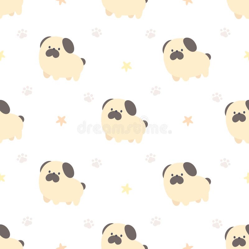 Cute Pug Dog Seamless Pattern Background Stock Vector - Illustration of ...