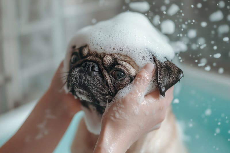 Cute Pug Dog Taking a Shower in the Bathtub Stock Illustration ...