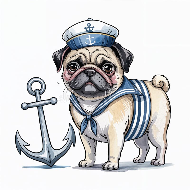 A Cute Pug is Dressed in a Sailor Outfit, Complete with a Striped Top ...