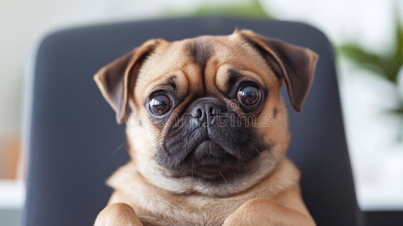 Cute Pug Sitting on a Chair with a Curious Expression. Stock Image ...