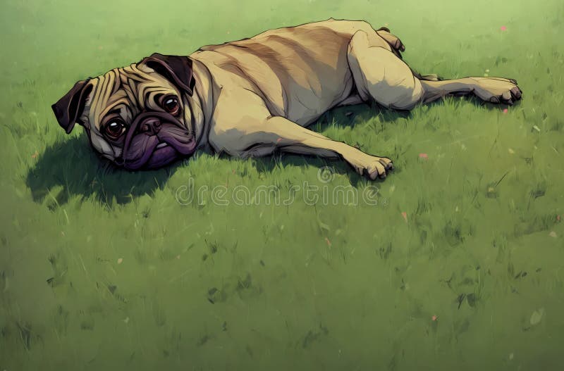Cute Pug on Walk in Green Grass. Relaxed Dog in Summertime. Stock ...
