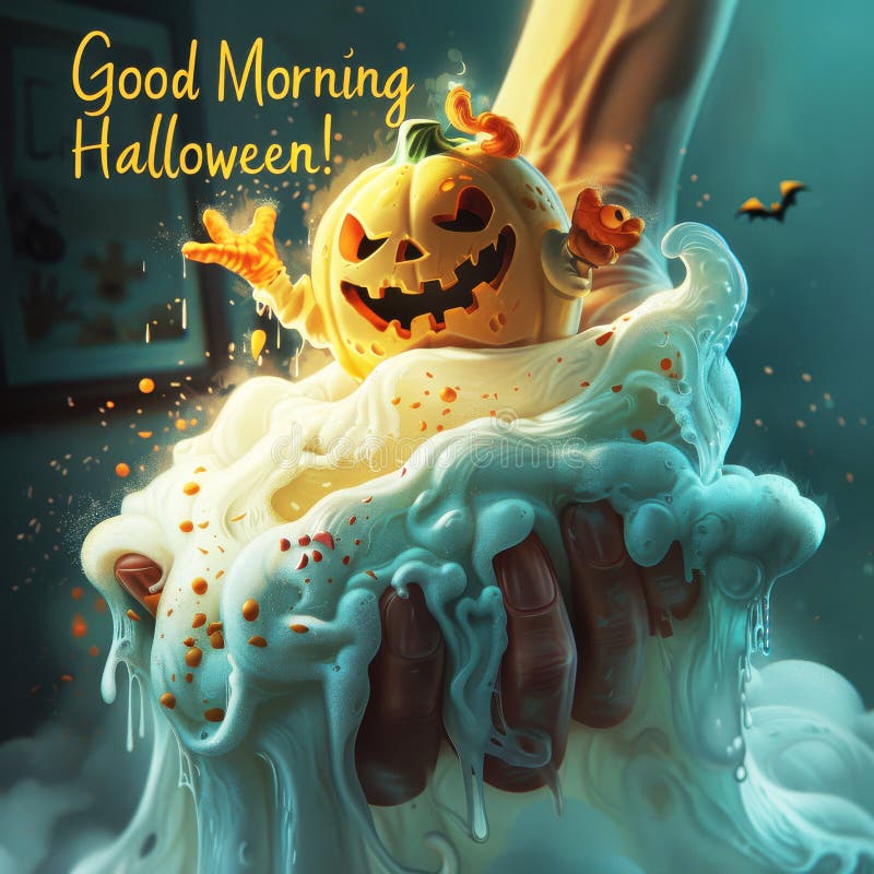 Cute Pumpkin Character Emerging from Foamy Bubbles with a Joyful ...