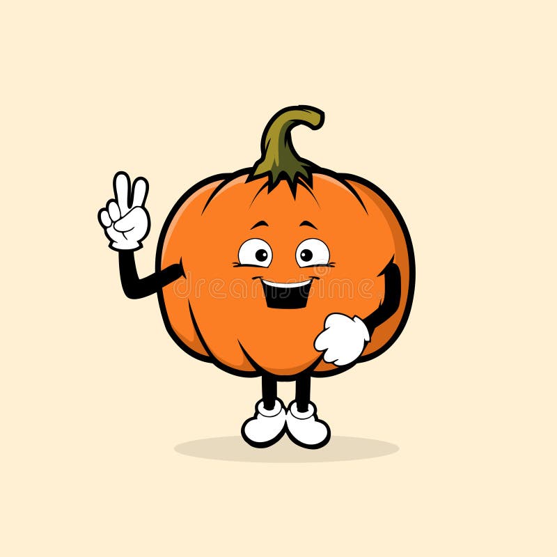 Cute Pumpkin Fruit Character with Peace Hand Expression Stock ...