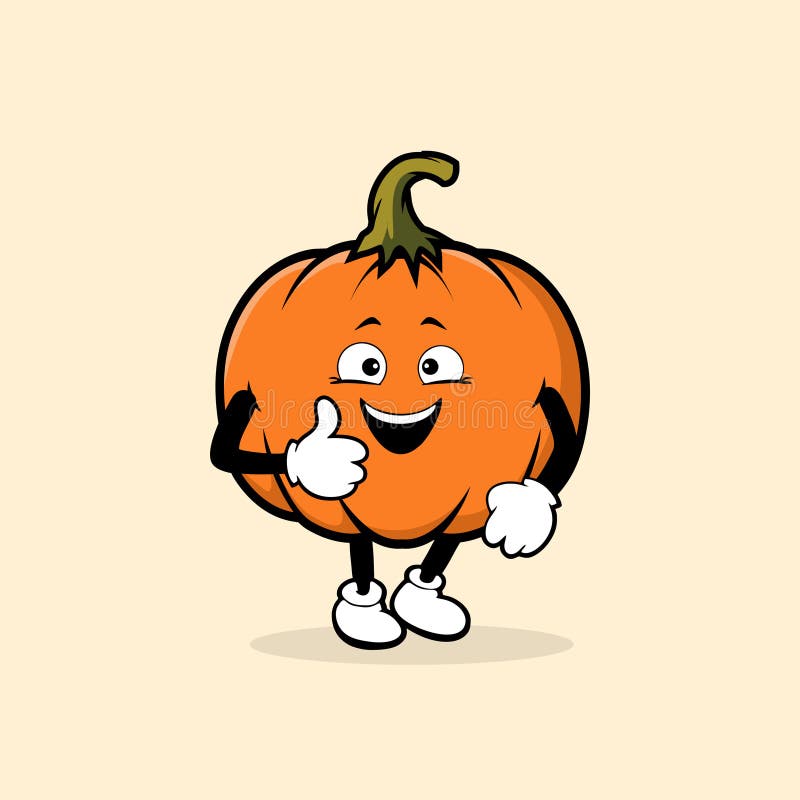 Cute Pumpkin Fruit Character with Thumbs Up Expression Stock ...