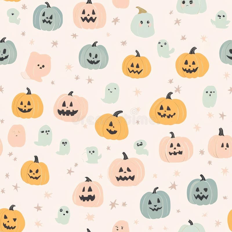 A Cute Pumpkin Pattern with Pastel-colored Jack-o -lanterns and Tiny ...