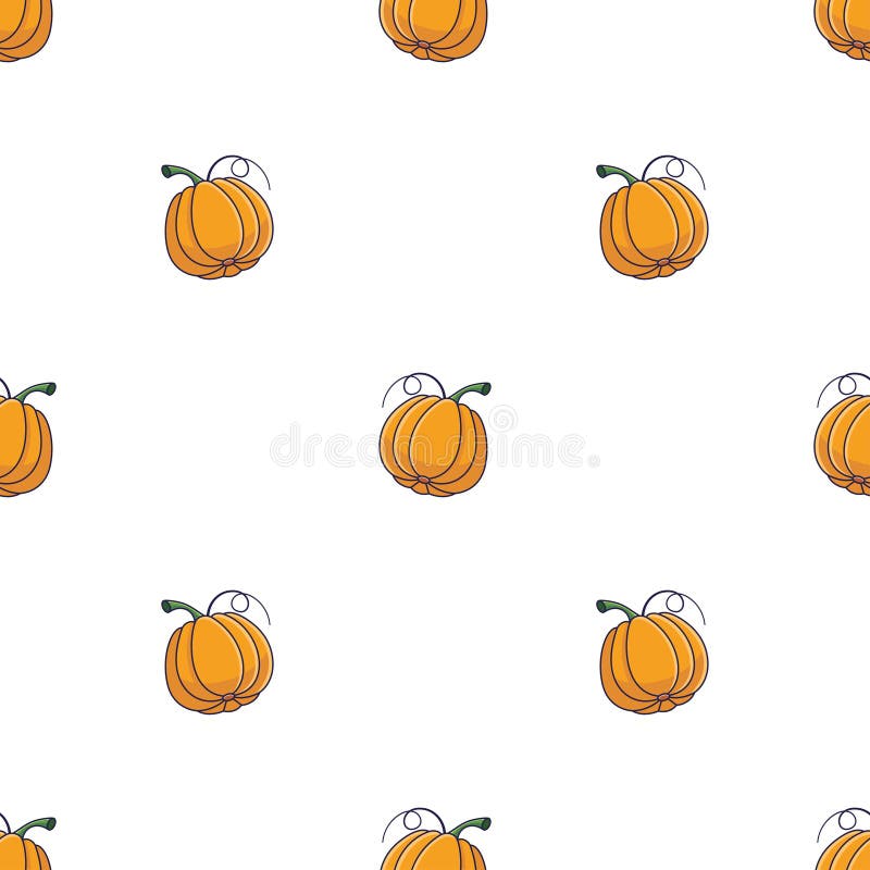 Cute Pumpkin Seamless Pattern in Doodle Style. Vector Hand Drawn ...