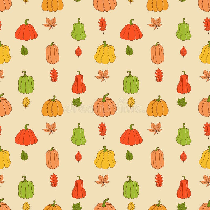Cute Pumpkin Seamless Pattern. Vector Illustration in Hand Drawn Style ...