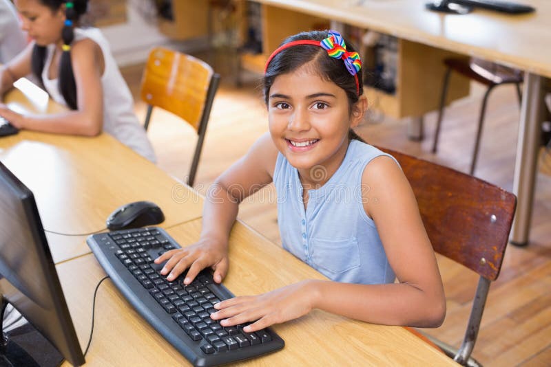 Cute Pupil in Computer Class Stock Image - Image of education, pupil ...