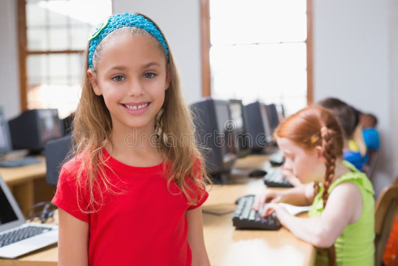 Teacher and Pupil in School Computer Class Stock Image - Image of child ...