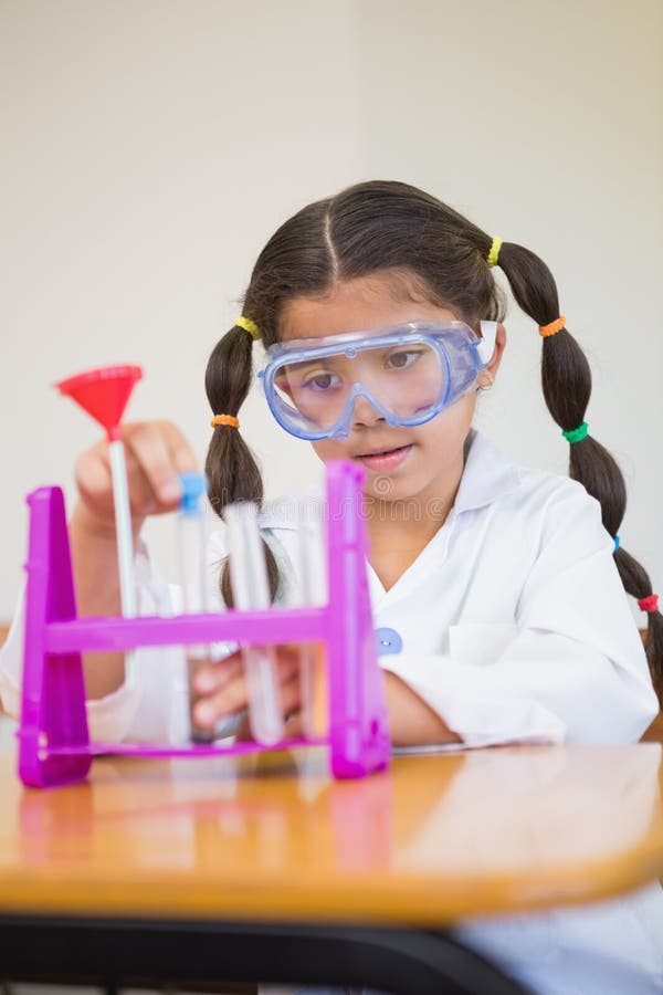 Cute Pupil Dressed Up As Scientist in Classroom Stock Image - Image of ...