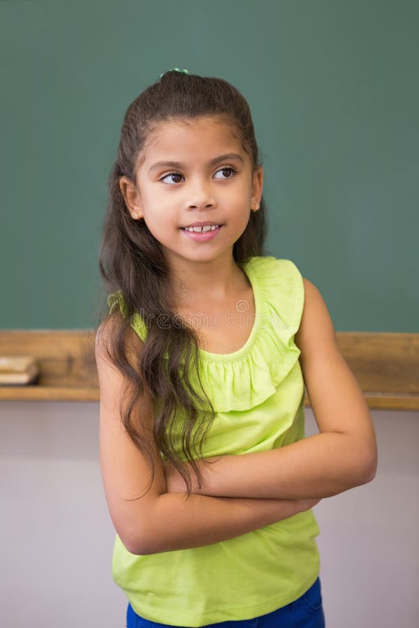 Cute Pupil Standing in Classroom Stock Image - Image of school, cute ...