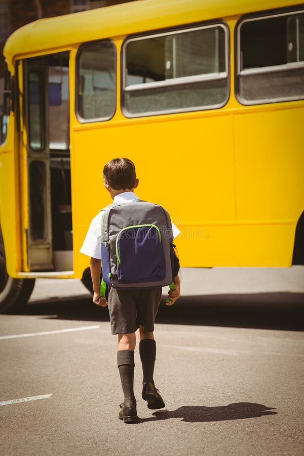 Cute Pupil Walking To the School Bus Stock Photo - Image of elementary ...